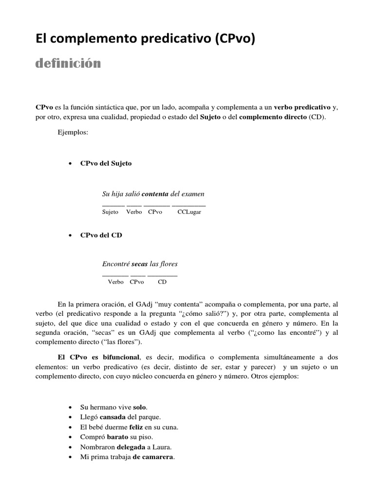 El Complemento Predicativo 3eso | PDF | Asunto (gramática) | Lingüística