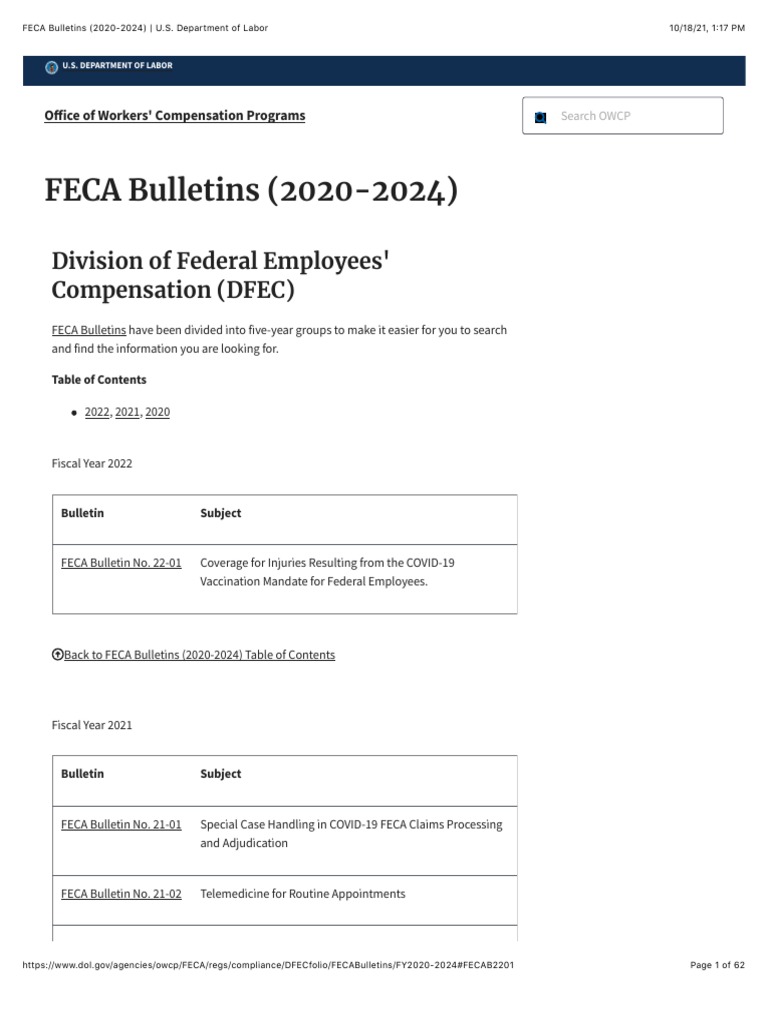 FECA Bulletins (2020-2024) - U.S. Department of Labor | PDF | Consumer ...