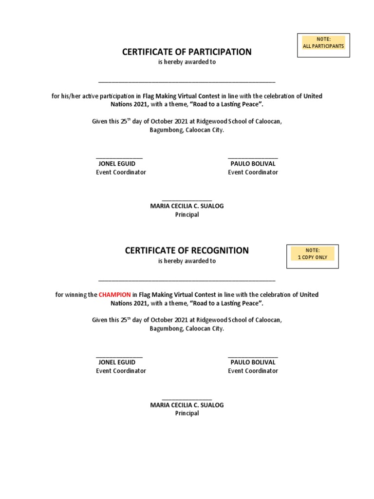 United Nations 2021 Contest Certificates | PDF | United Nations ...