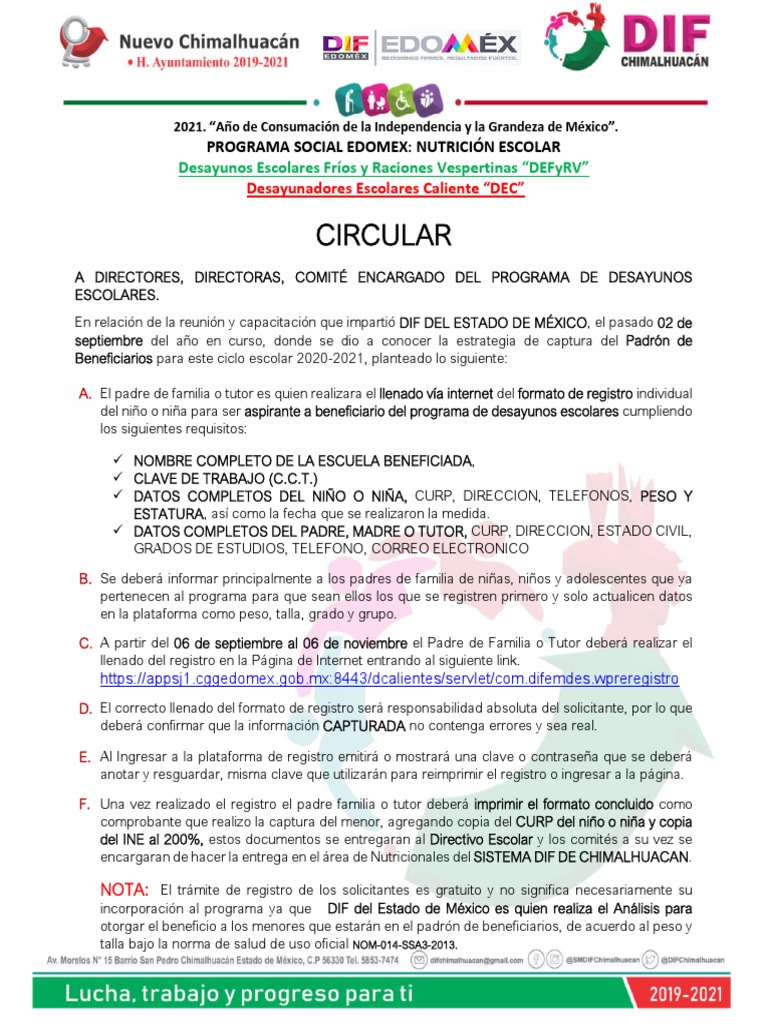 Circular Escolar Dec | PDF