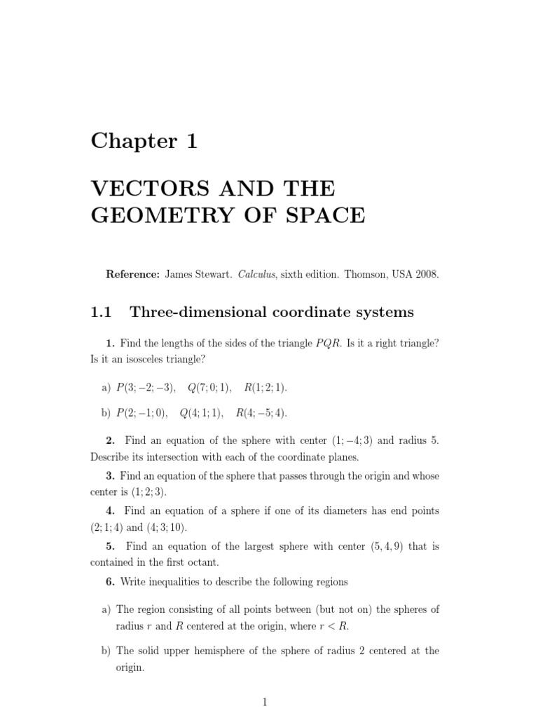 Vectors and The Geometry of Space: 1.1 Three-Dimensional Coordinate ...