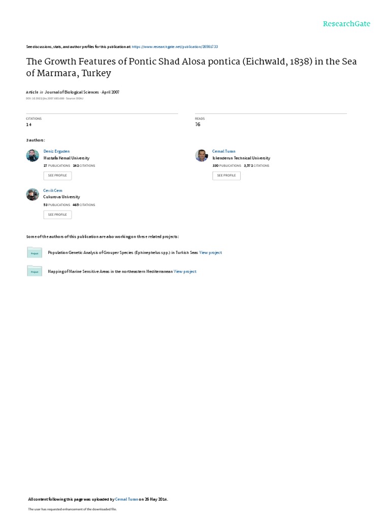 The Growth Features of Pontic Shad Alosa Pontica (Eichwald, 1838) in ...