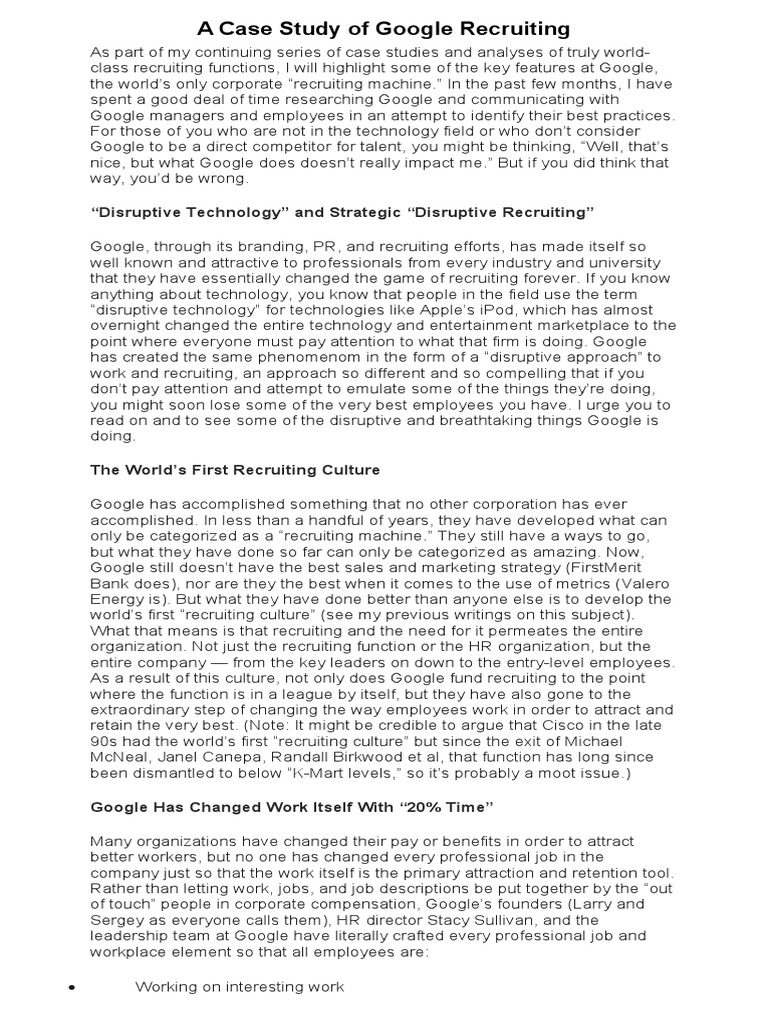 A Case Study of Google Recruiting | PDF | Employment | Employee Retention