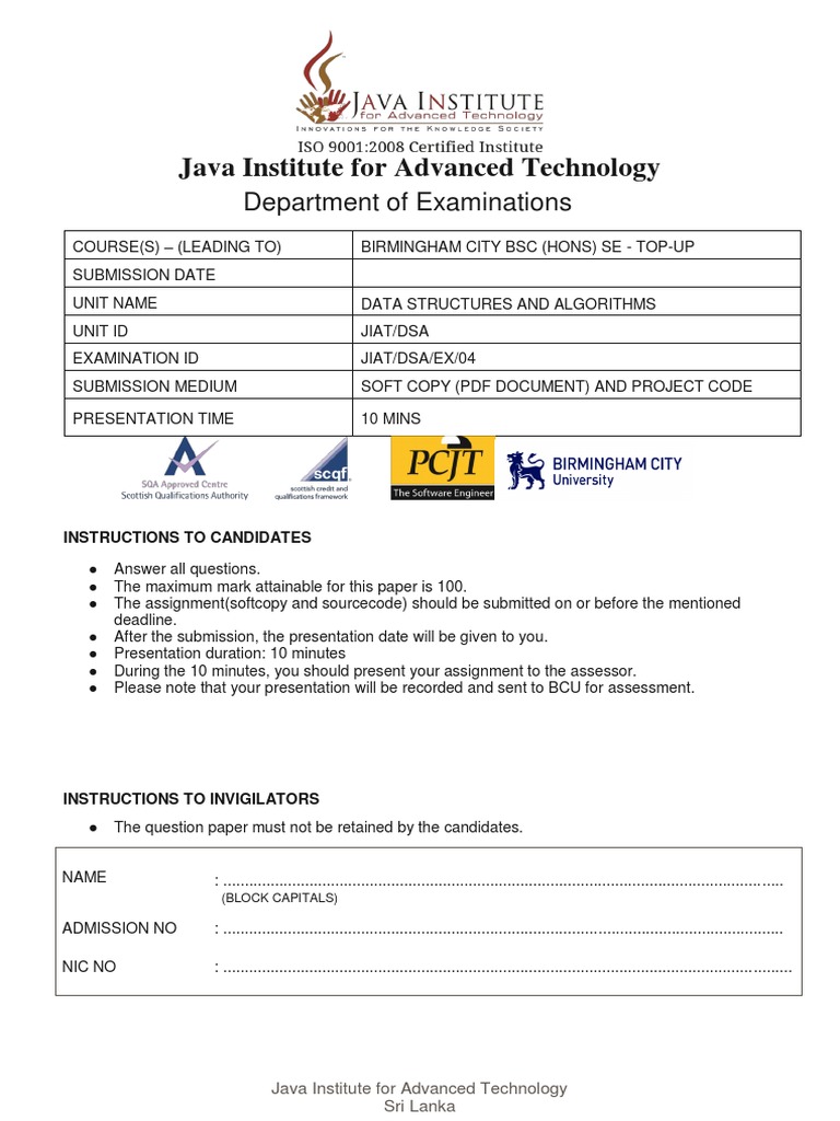 Java Institute For Advanced Technology: Department of Examinations | PDF