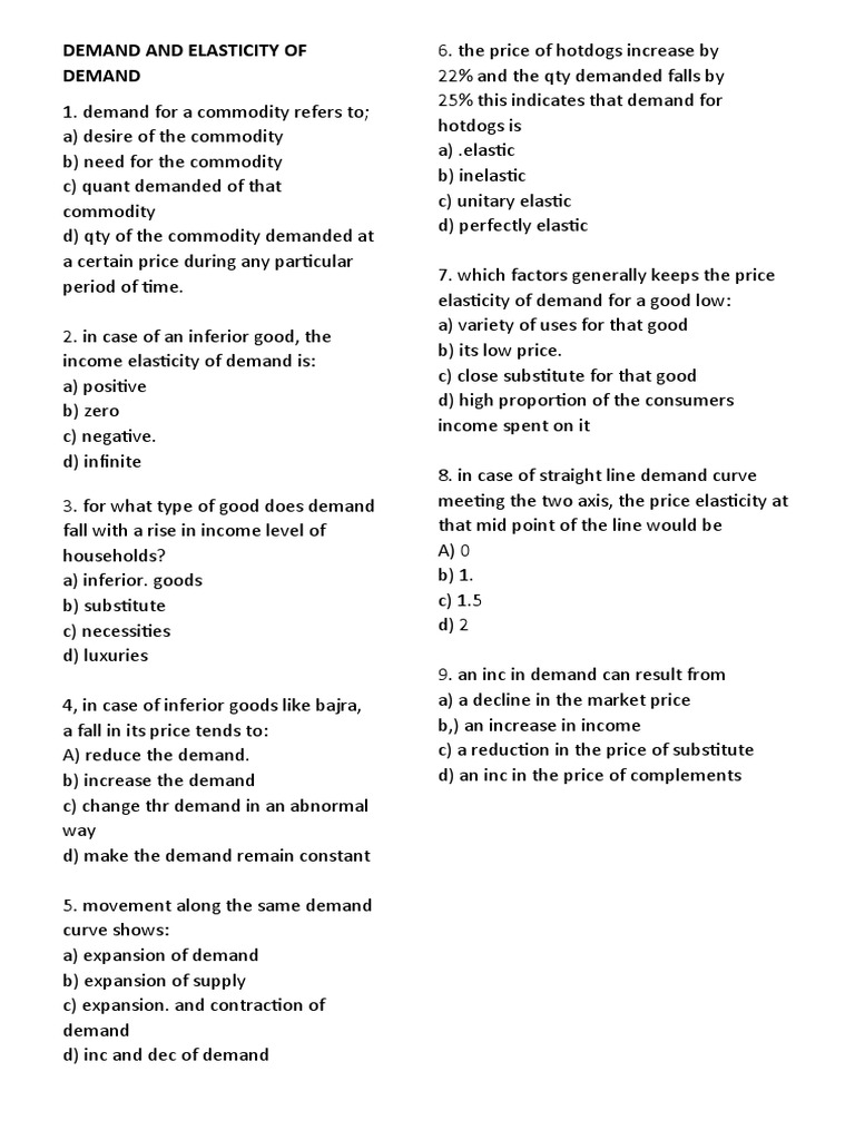Demand and Elasticity MCQs Explained | PDF | Demand | Elasticity ...