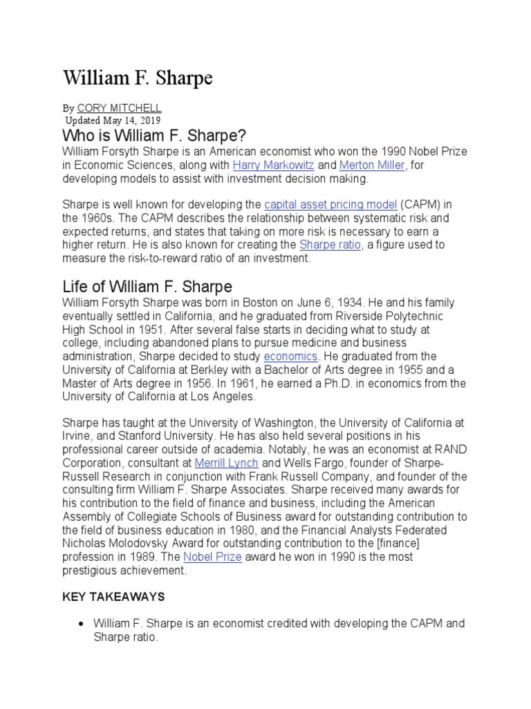 Who Is William F. Sharpe? | Download Free PDF | Capital Asset Pricing ...