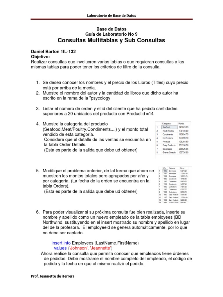 LAB 9 Consultas Multitablas y SubConsultas 2020 | PDF | Informática ...