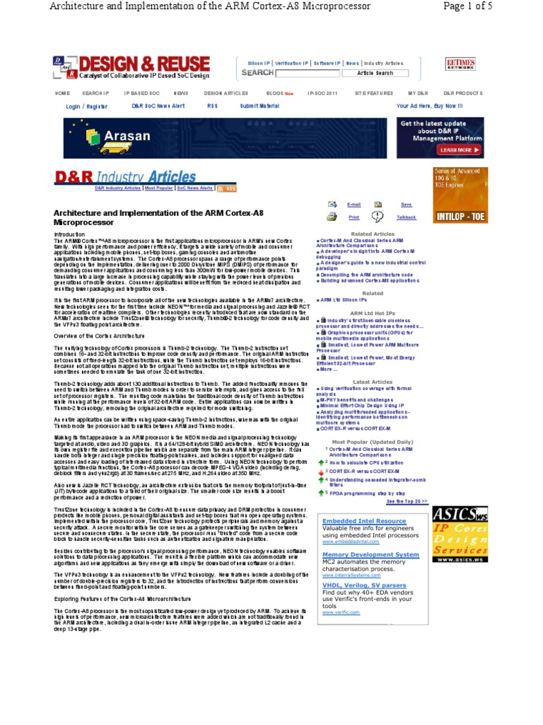 Cortex A8 | PDF | Arm Architecture | Cpu Cache
