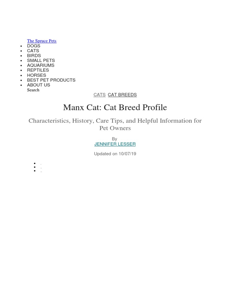 Manx Cat: Cat Breed Profile: Characteristics, History, Care Tips, and ...