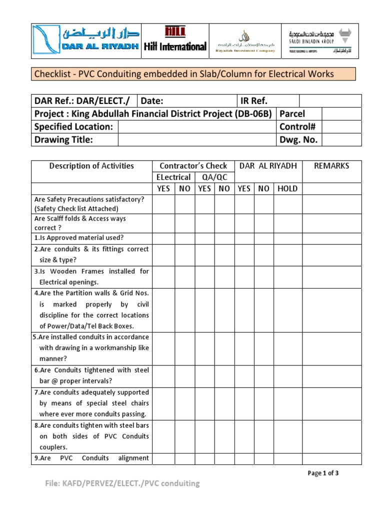 KAFD-Checklist PVC Conduiting | PDF | Building Materials | Building ...