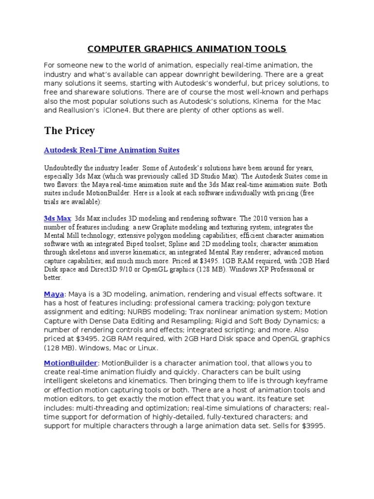 Computer Graphics Animation Tools | Download Free PDF | Autodesk 3ds ...