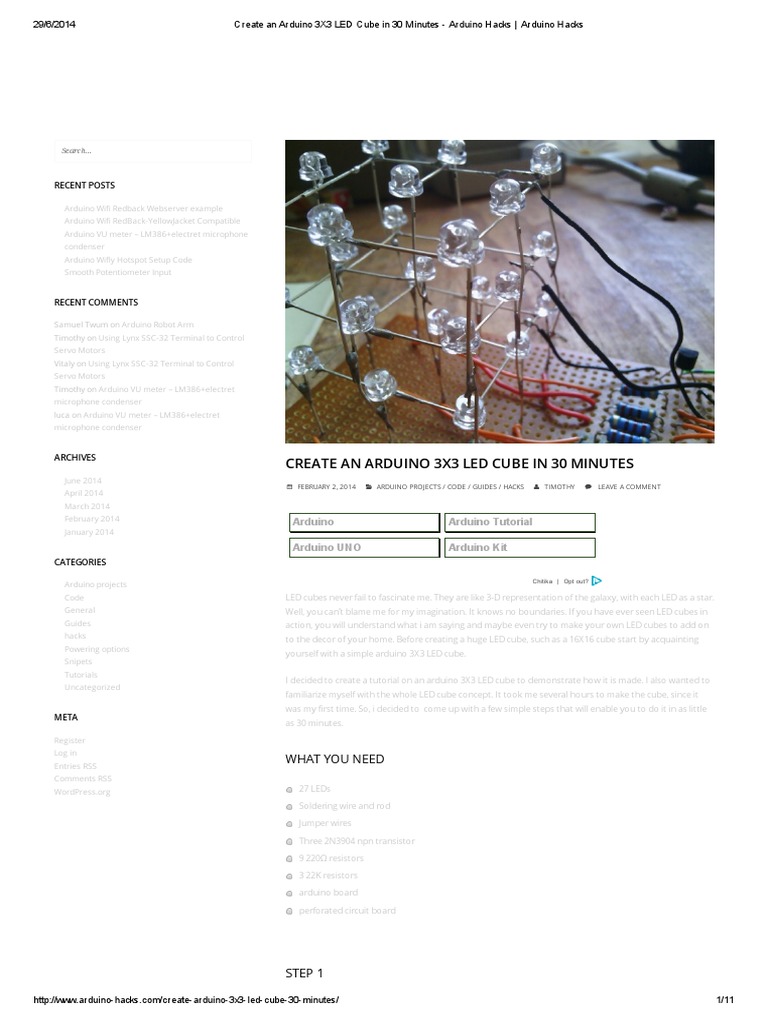 Create An Arduino 3x3 Led Cube In 30 Minutes Arduino Hacks Arduino 1343