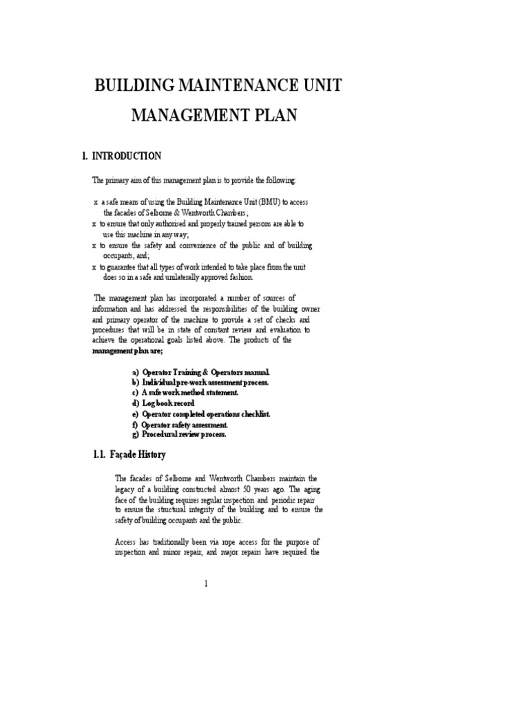 Building Maintenance Unit Management Plan | PDF | Risk Assessment ...
