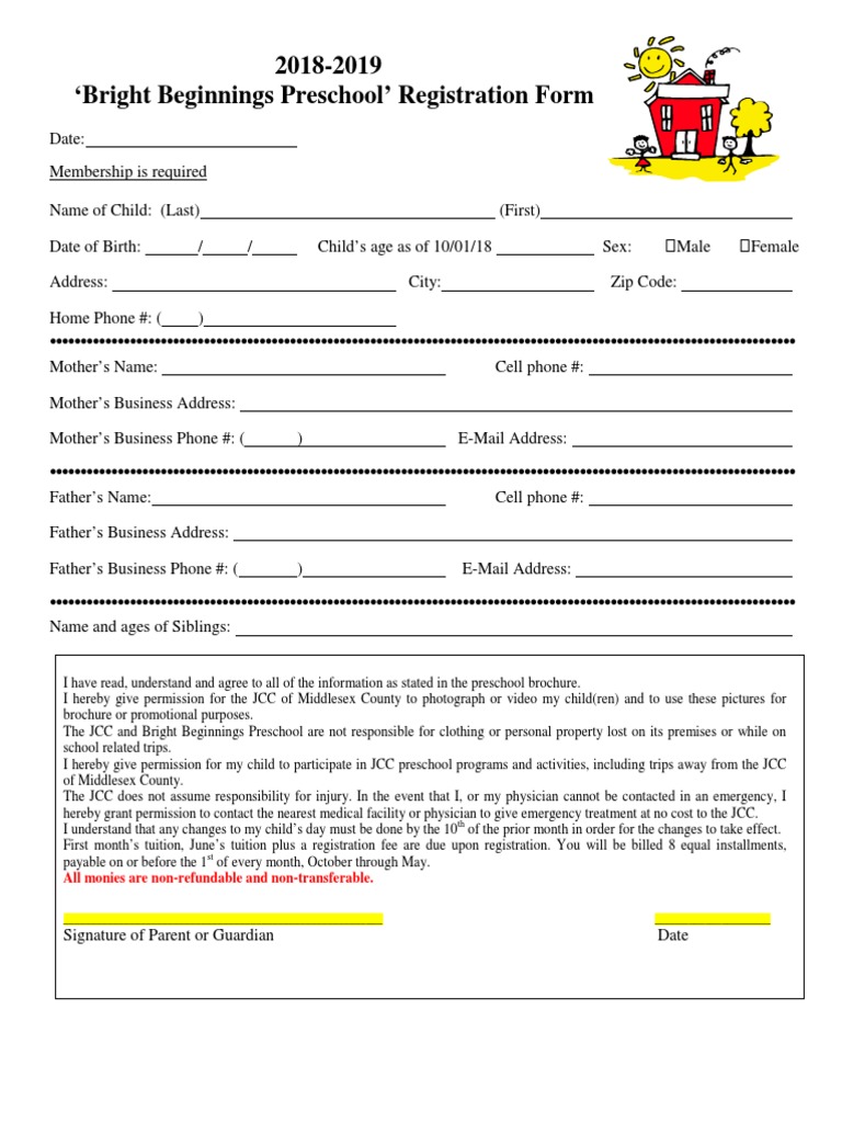 Formal Preschool Registration Form in PDF | PDF