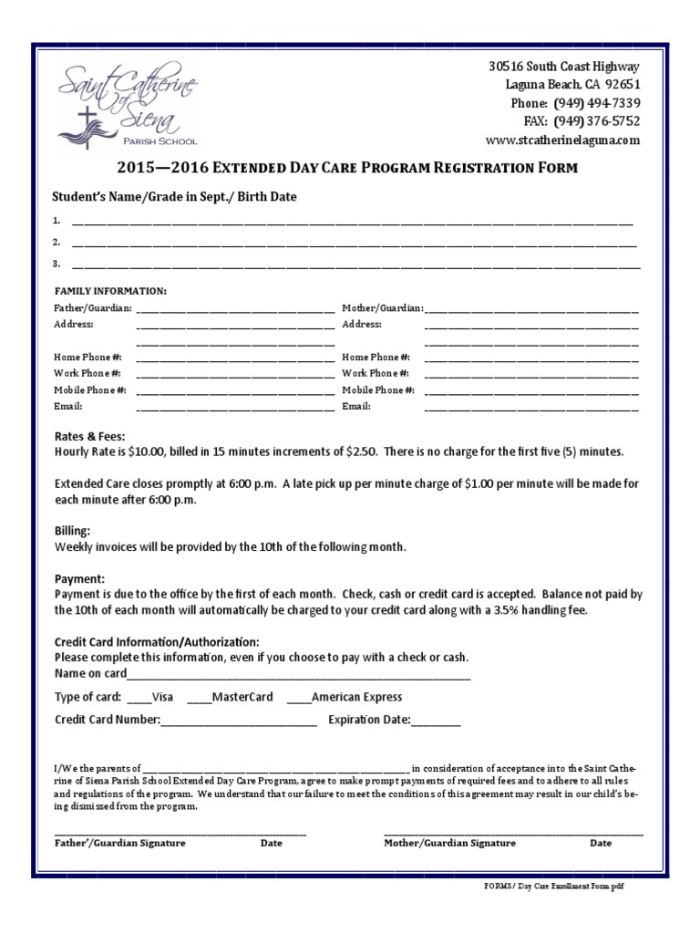 Extended Daycare Registration Form | PDF | Child Care | Relationships