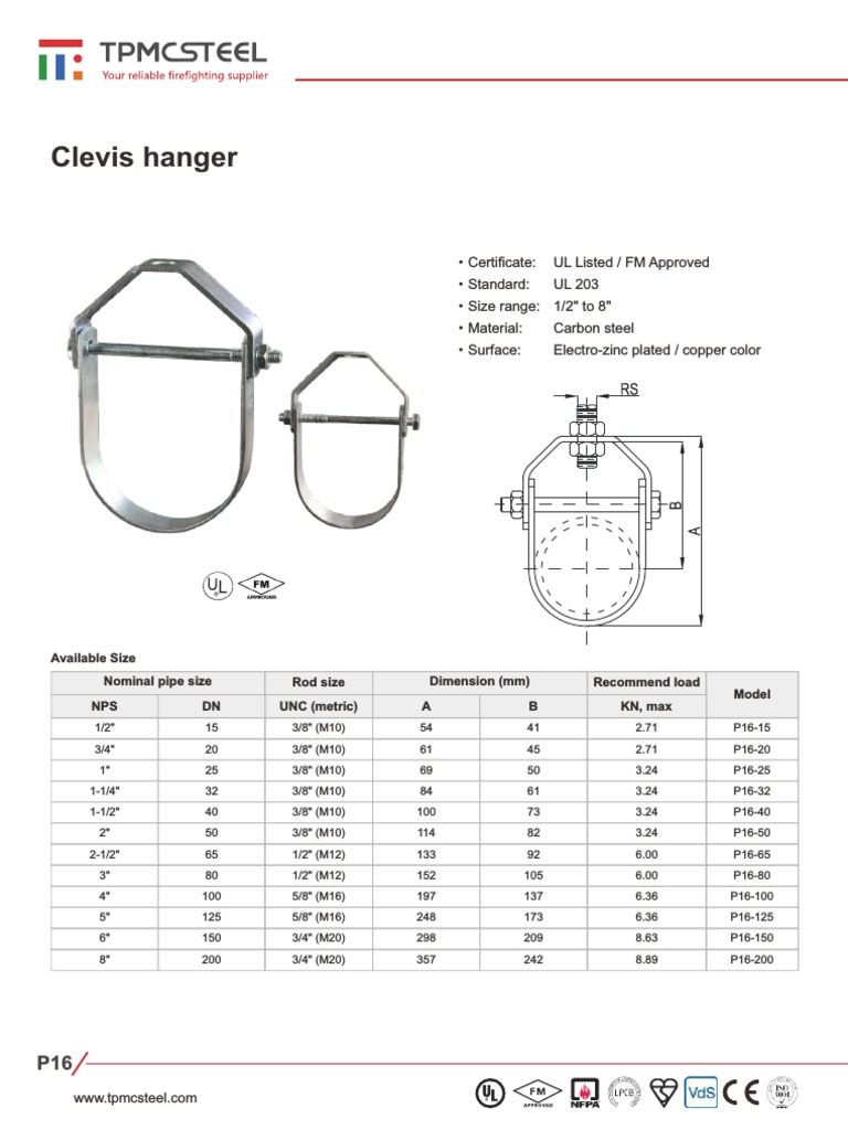 Clevis Hanger Specifications and Sizes | PDF
