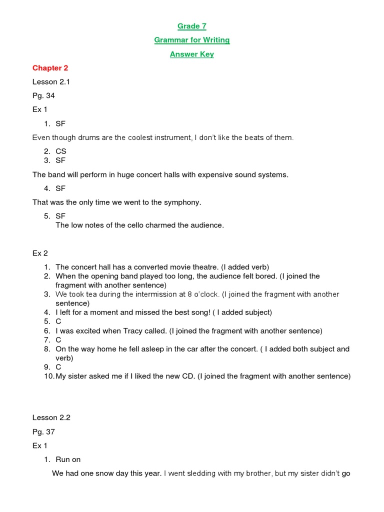 Grade 7 Grammar Workbook Answer Key | PDF | Apollo | Advertising
