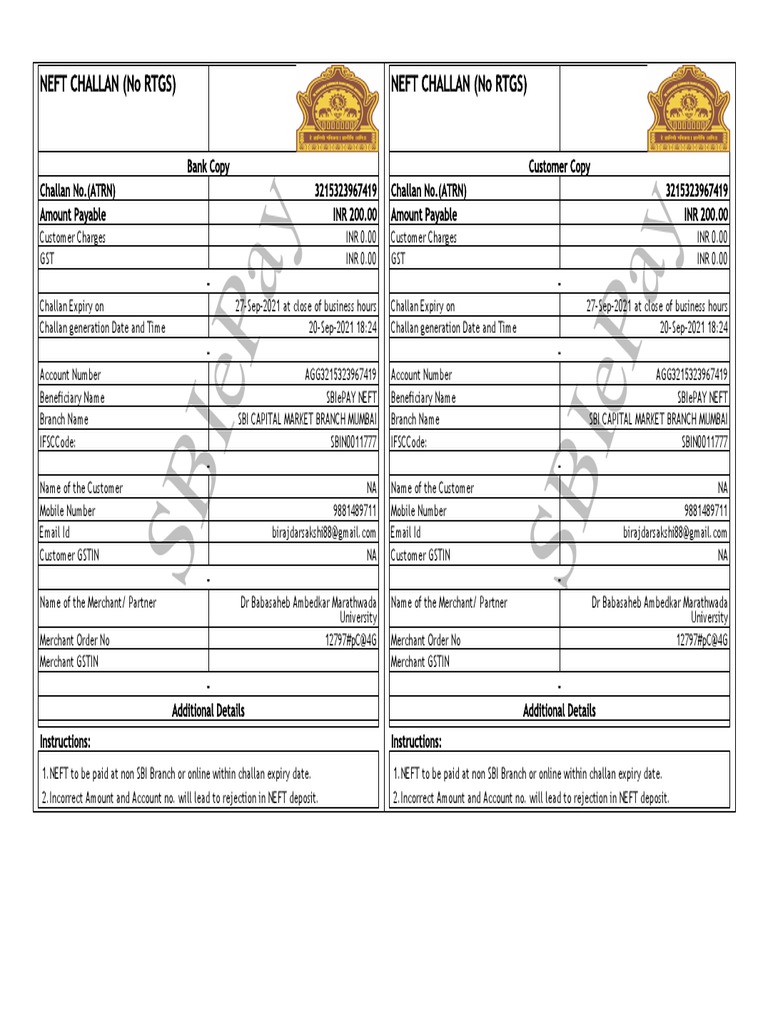 Sbiepay Sbiepay: Neft Challan (No RTGS) Neft Challan (No RTGS) | PDF ...