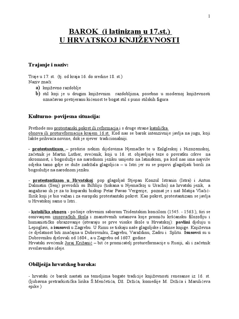 Barok i Latinizam u Hrvatskoj Književnosti | PDF