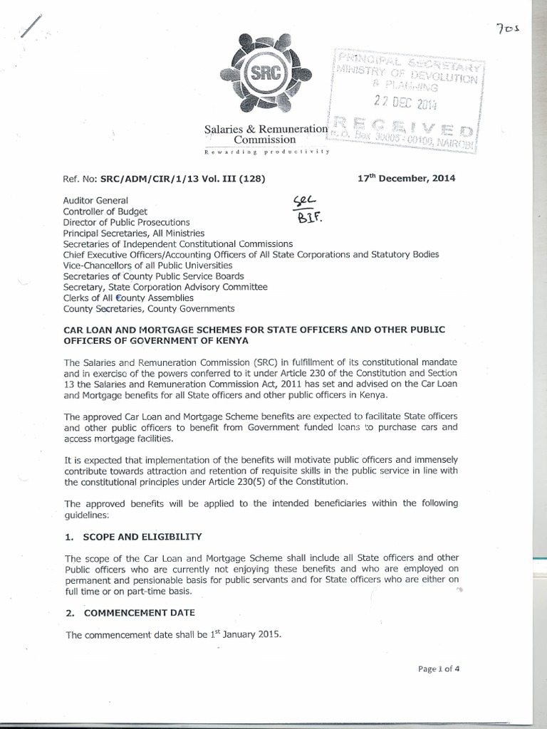 SRC Circular On Car Loan and Mortgate Schemes | PDF