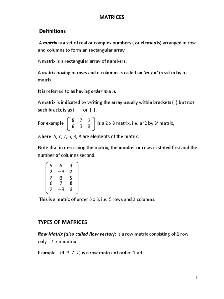 An In Depth Examination Of Matrices Definitions Types Operations And Notation Pdf Matrix