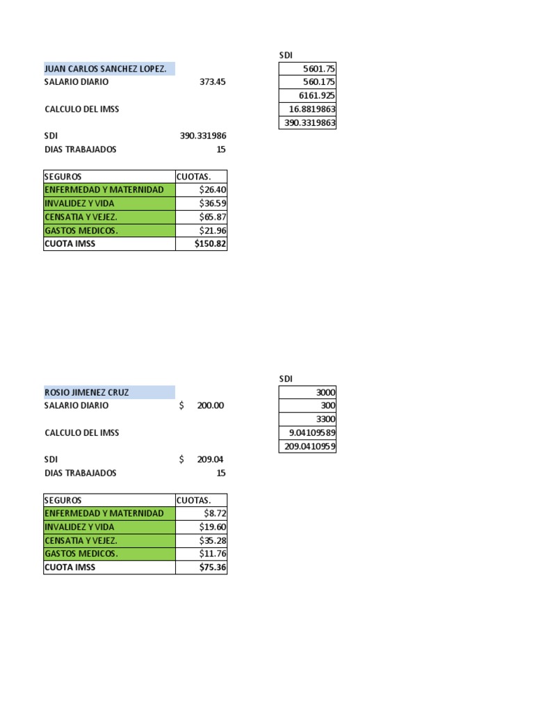 Cálculo de IMSS y Aportaciones INFONAVIT | PDF