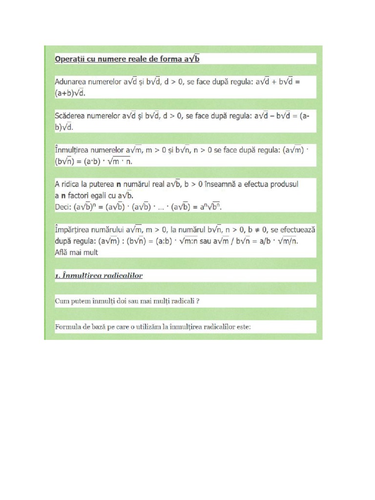 Reguli de Calcul Cu Radicali | PDF