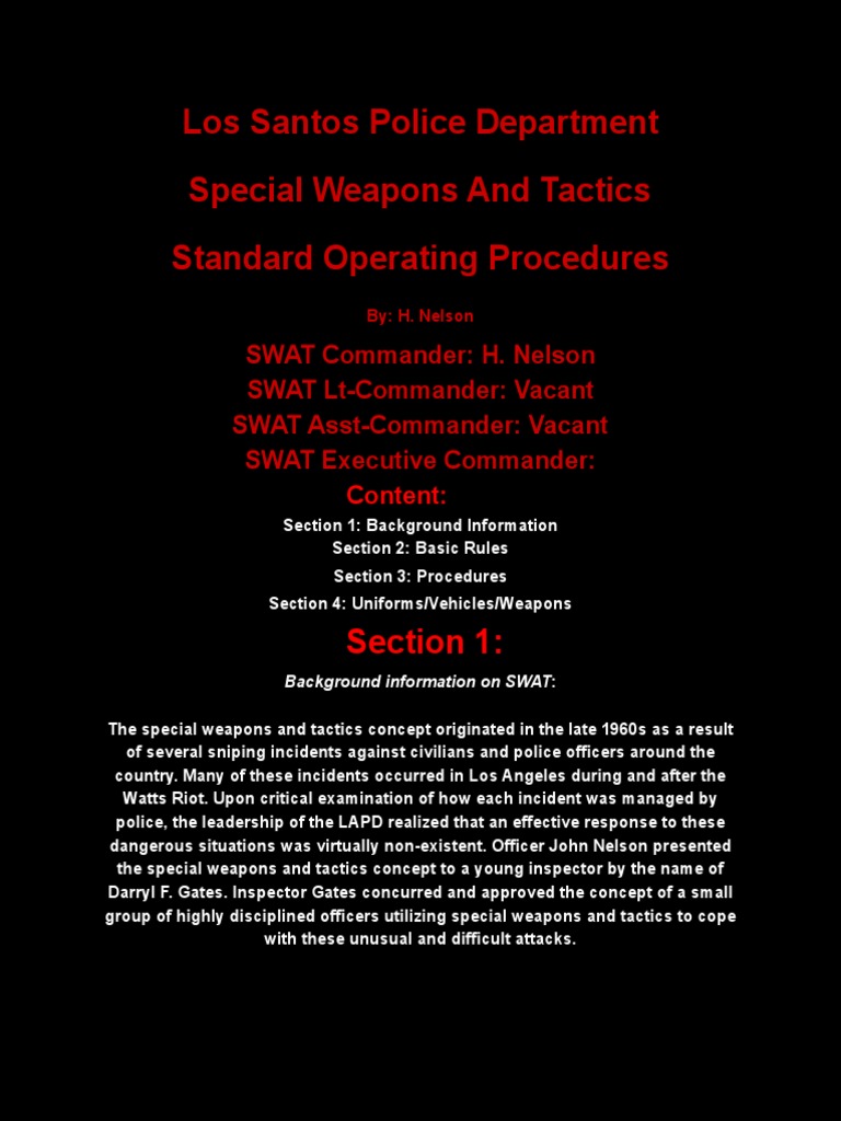 Los Santos Police Department Special Weapons and Tactics Standard ...