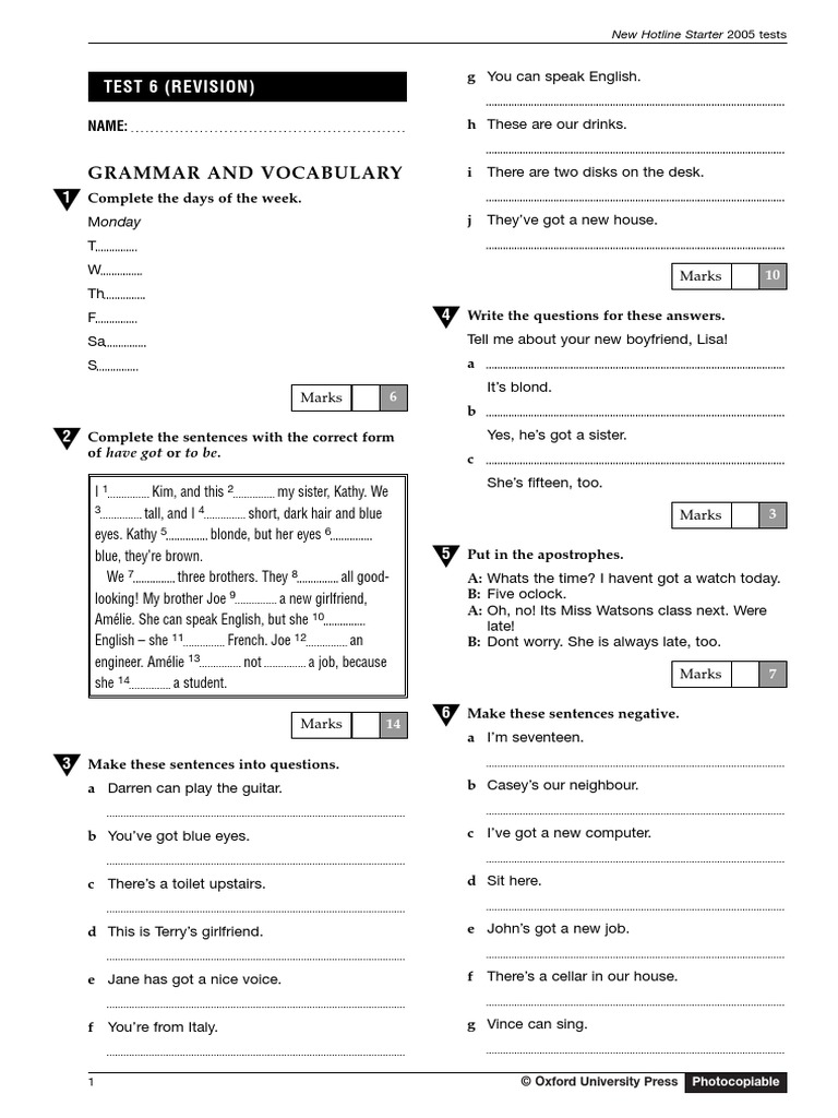 Grammar and Vocabulary: Test 6 (Revision) | PDF