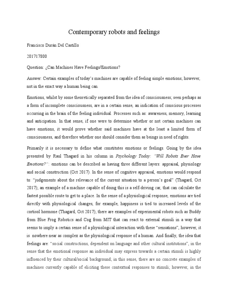 Can machines feel emotions like humans | PDF | Emotions | Perception