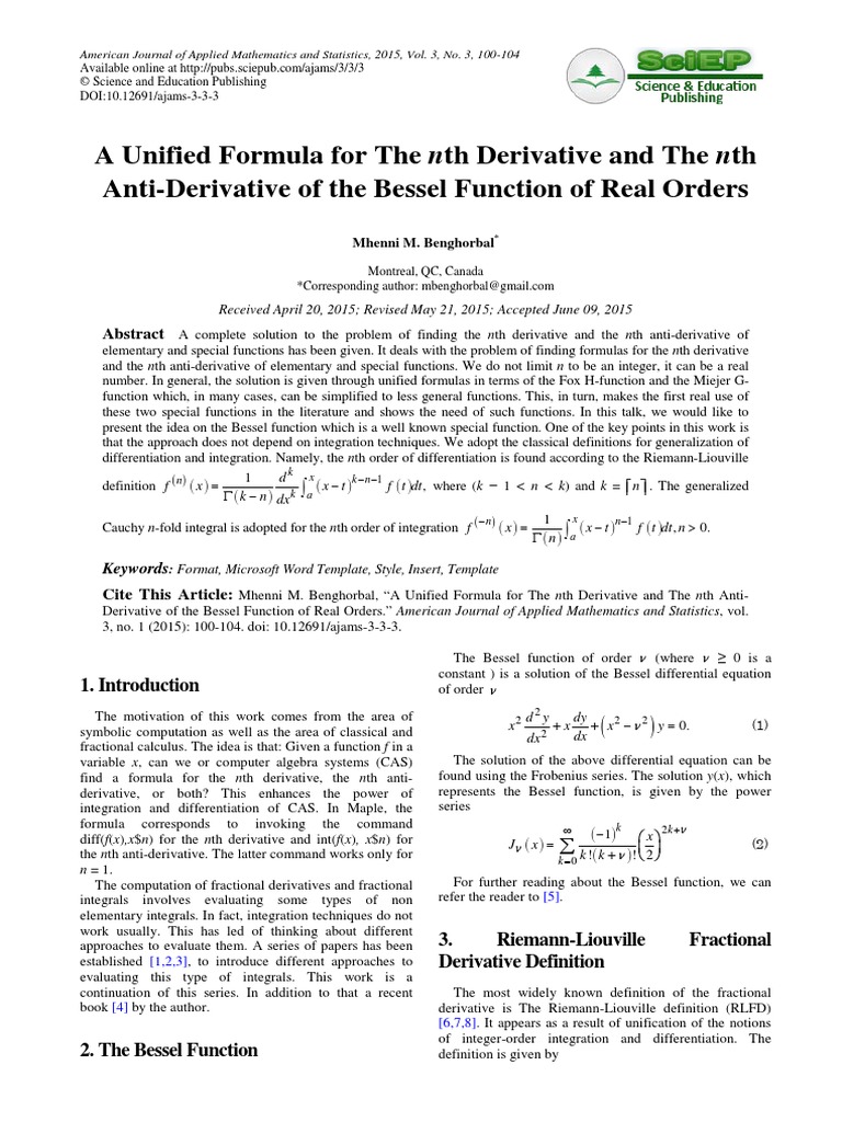 A Unified Formula For The NTH Derivative and The NTH Anti-Derivative of ...