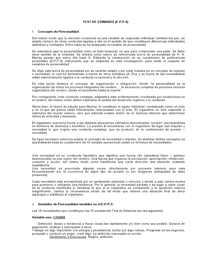 Test de Edwards: Medición de Personalidad | PDF | Teoría | Comportamiento