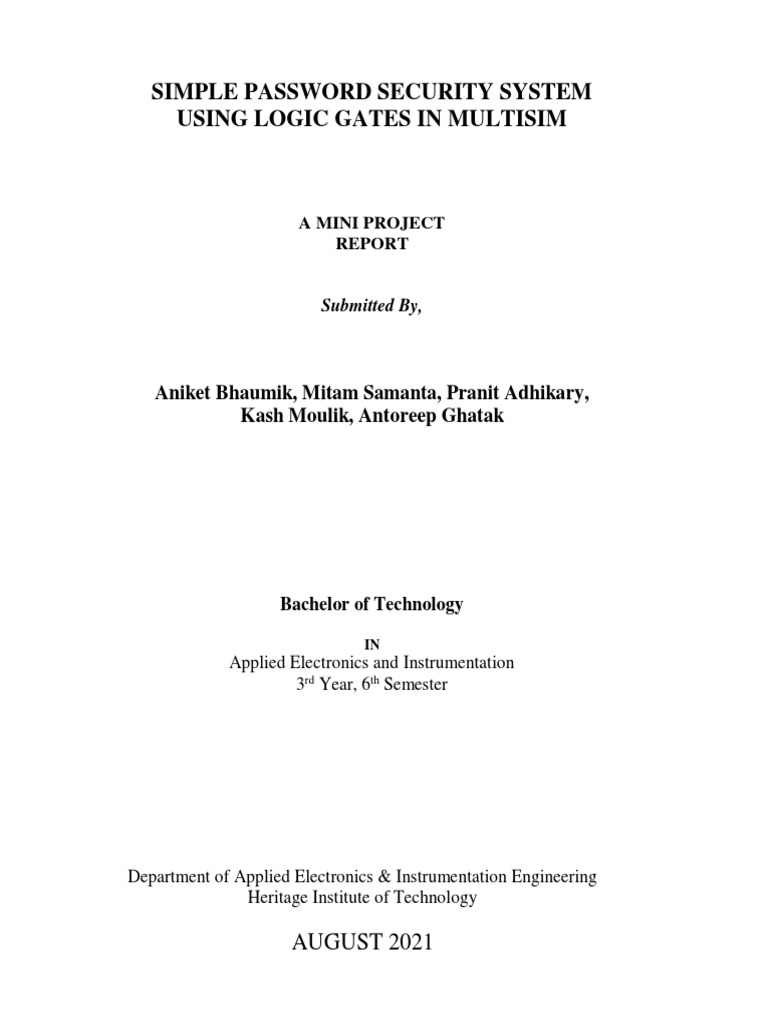 Simple Password Security System Using Logic Gates in Multisim | PDF ...