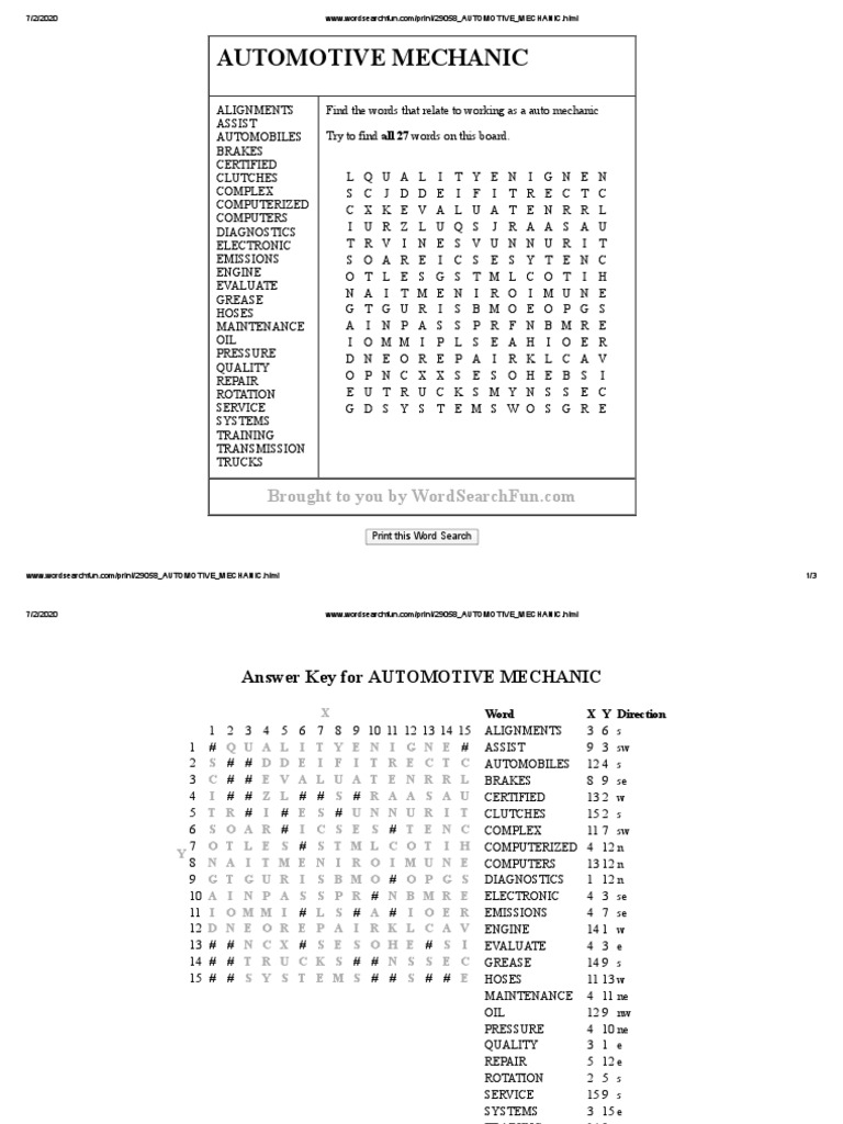 Answers Word Search Mechanics 1 | PDF | Auto Mechanic | Motor Vehicle