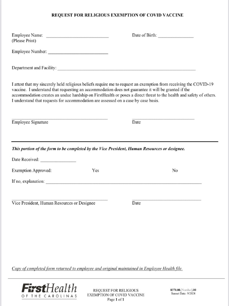 Religious Exemption Form | PDF