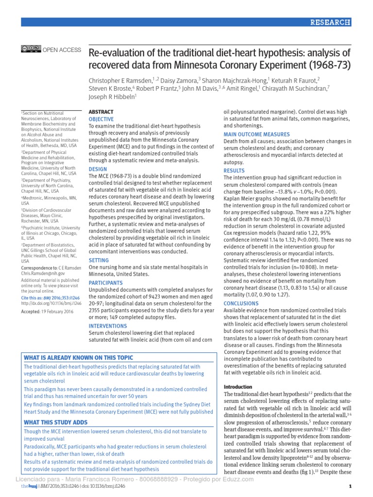 Re-Evaluation of The Traditional Diet-Heart Hypothesis: Analysis of ...