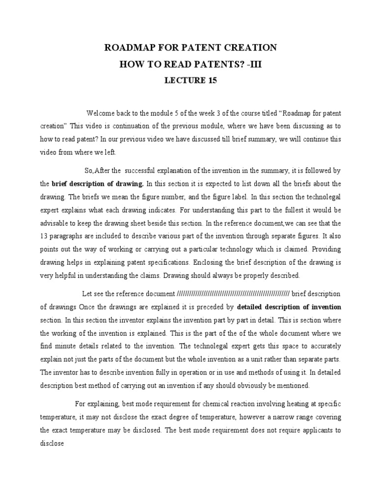 Roadmap For Patent Creation How To Read Patents? - Iii | PDF | Patent ...