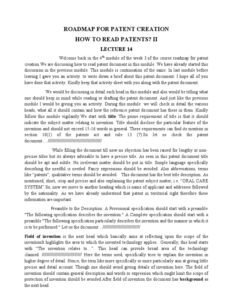 Roadmap For Patent Creation How To Read Patents? Ii | Download Free PDF ...