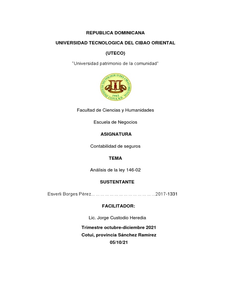 Resumen Ley 146-02 | PDF | Seguro | Reaseguro