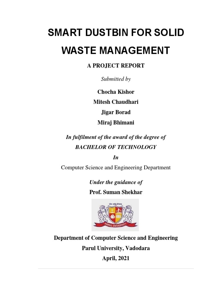 Smart Dustbin For Solid Waste Management: A Project Report | PDF ...