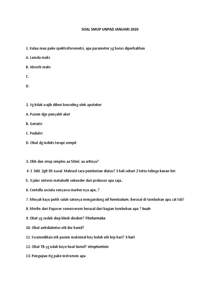 Soal SMUP Unpad Januari 2020 | PDF | Pengembangan Diri | Sains & Matematika