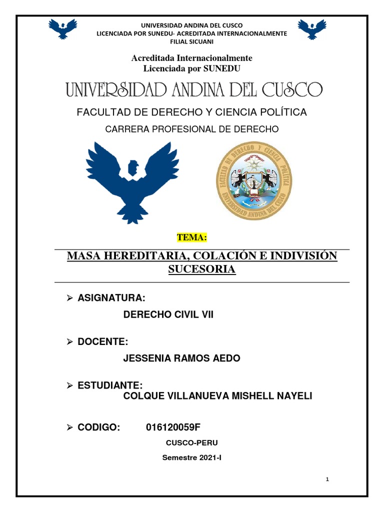 Masa Hereditaria, Colación e Indivisión Sucesoria | PDF