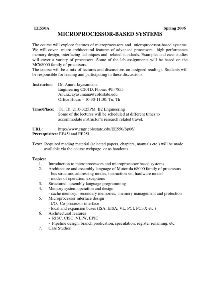 EE550: Microprocessor Systems Course | PDF | Electronic Engineering | Integrated Circuit