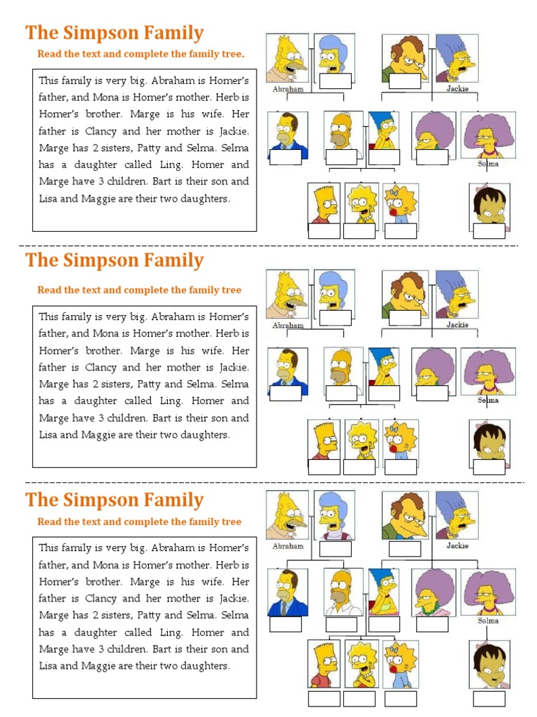 The Simpson Family: Read The Text and Complete The Family Tree | PDF ...