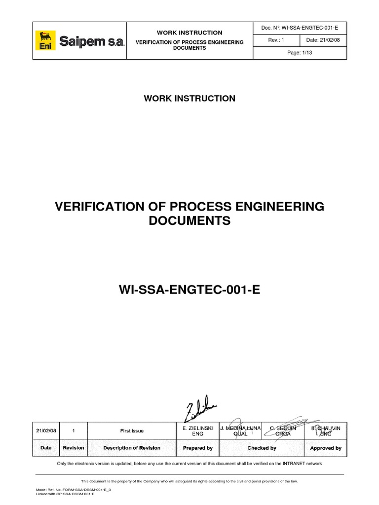 WI-SSA-ENGTEC-001-E - 1 - Verification of Process Engineering Documents ...