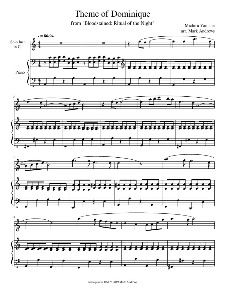 Bloodstained Ritual of The Night - Theme of Dominique (Solo Inst Ver) | PDF
