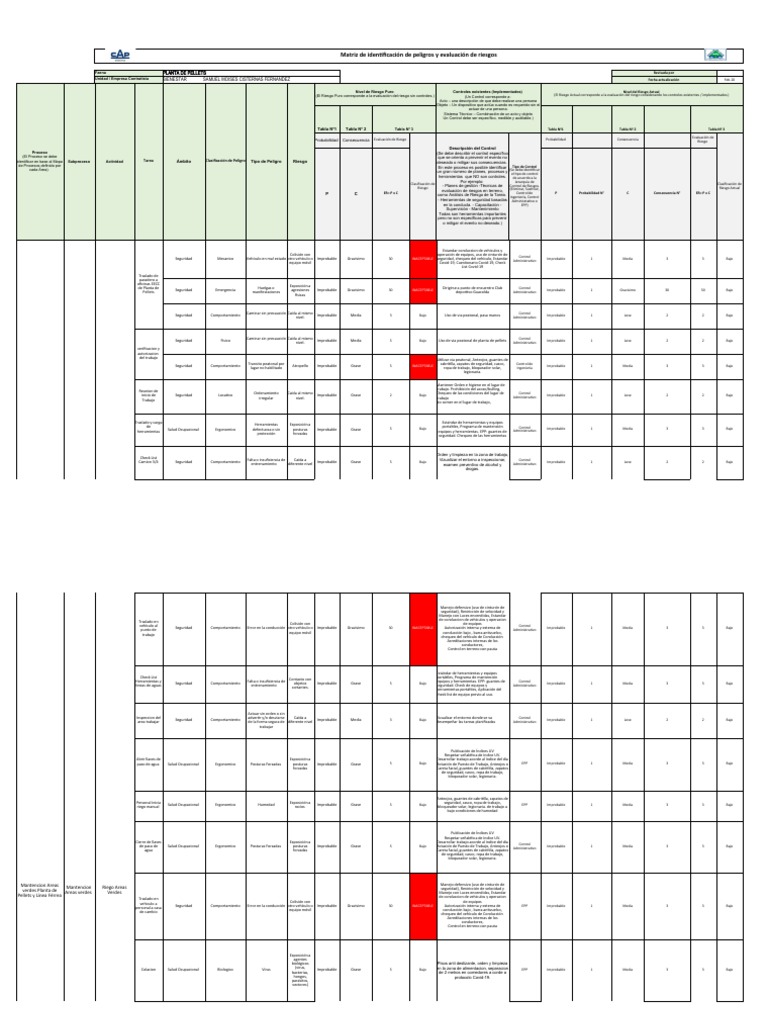 Matriz de Identificacion de Peligros y Evaluacion de Riesgos SMCF 270420 | PDF | Evaluación de ...