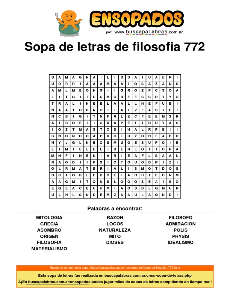 Sopa de Letras de Filosofía 7 | PDF | Filosofía griega antigua ...