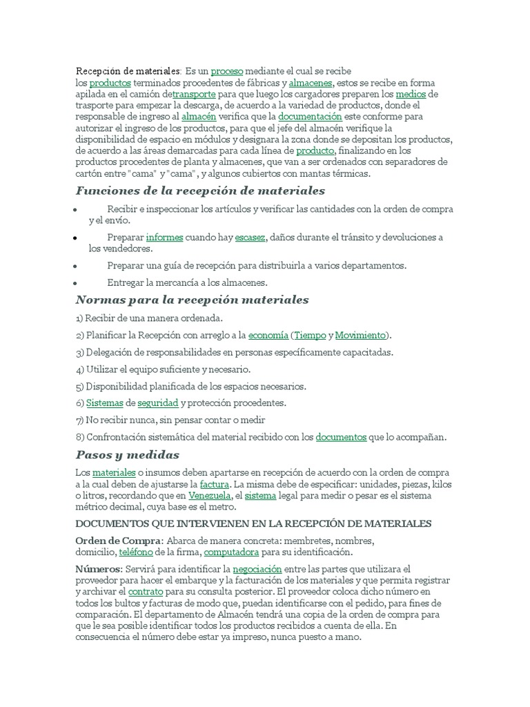 Recepción de Materiales | PDF | Calidad (comercial)