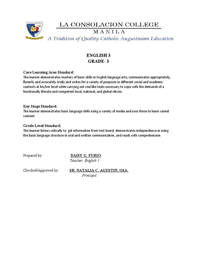 Curriculum Map ENGLISH Grade 3 2020-2021 | PDF | Learning | Speech